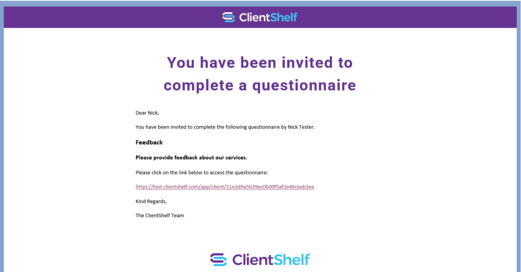 Send a Questionnaire - ClientShelf®