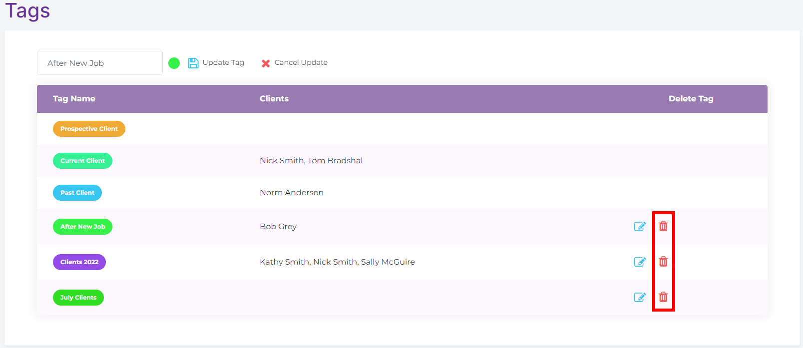 Tags Page - ClientShelf®